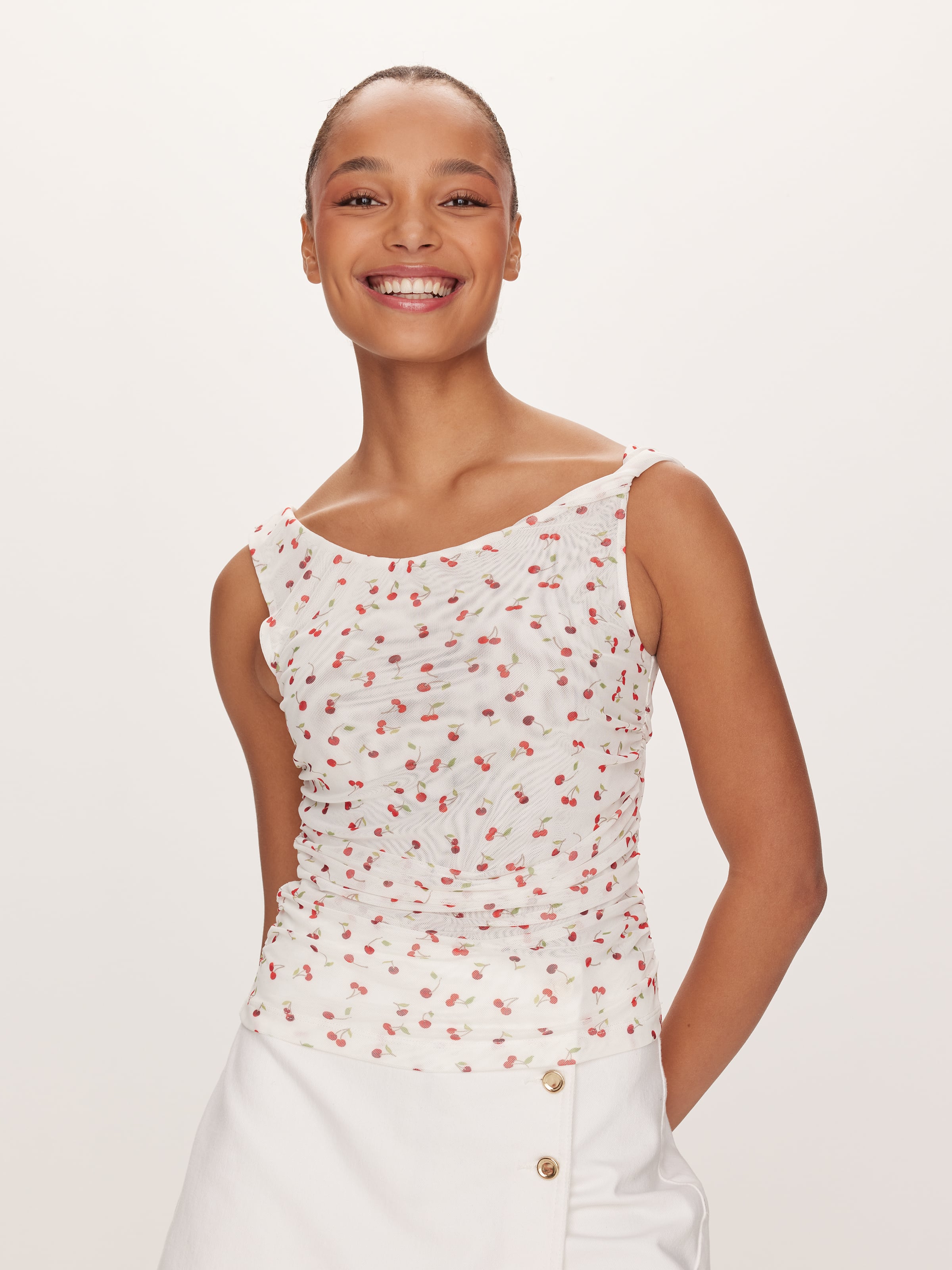 Mesh Sleeveless Twist Top Cherries - Dotti Online