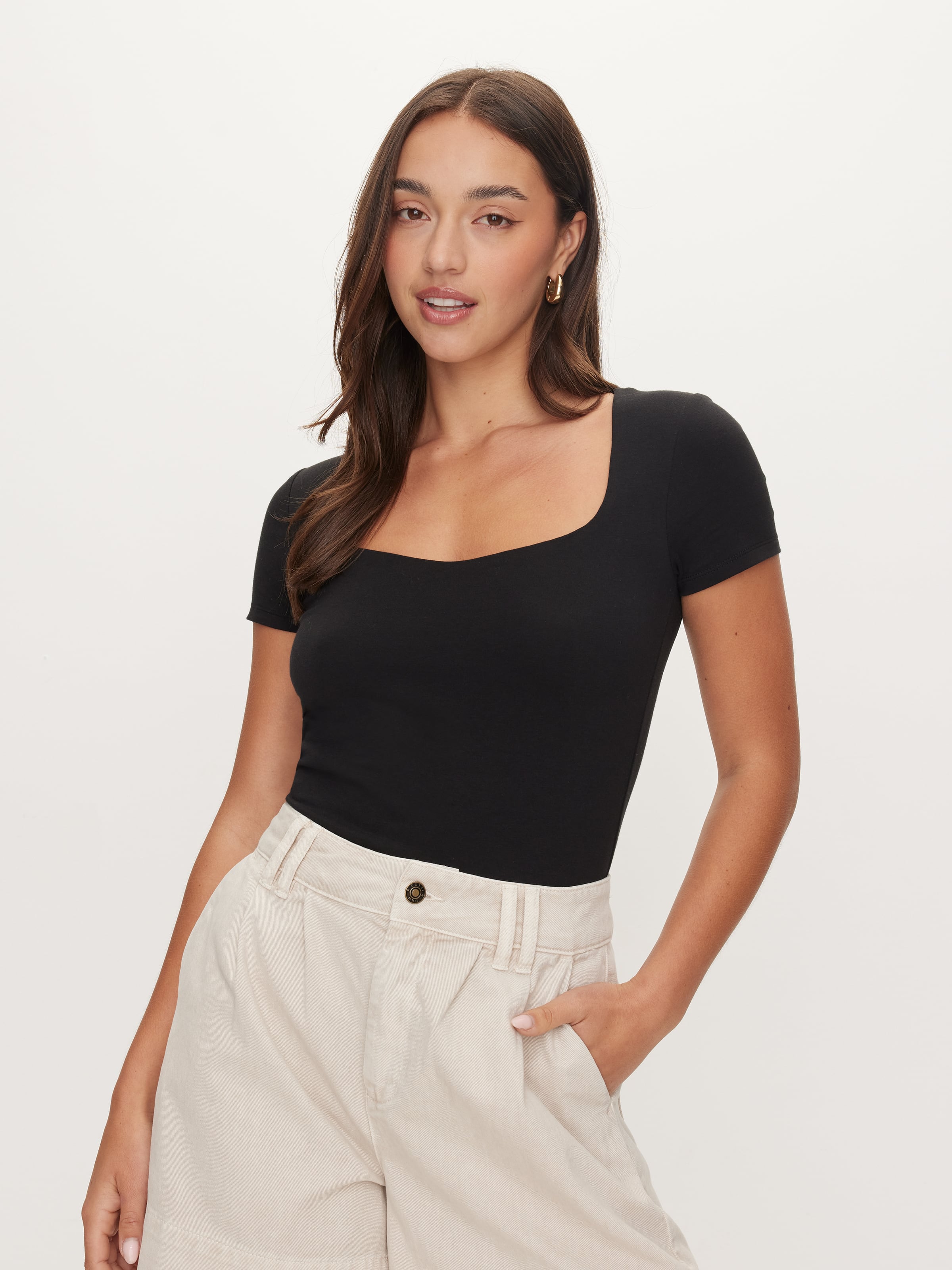 Square V-Neck Short Sleeve Tee - Dotti Online