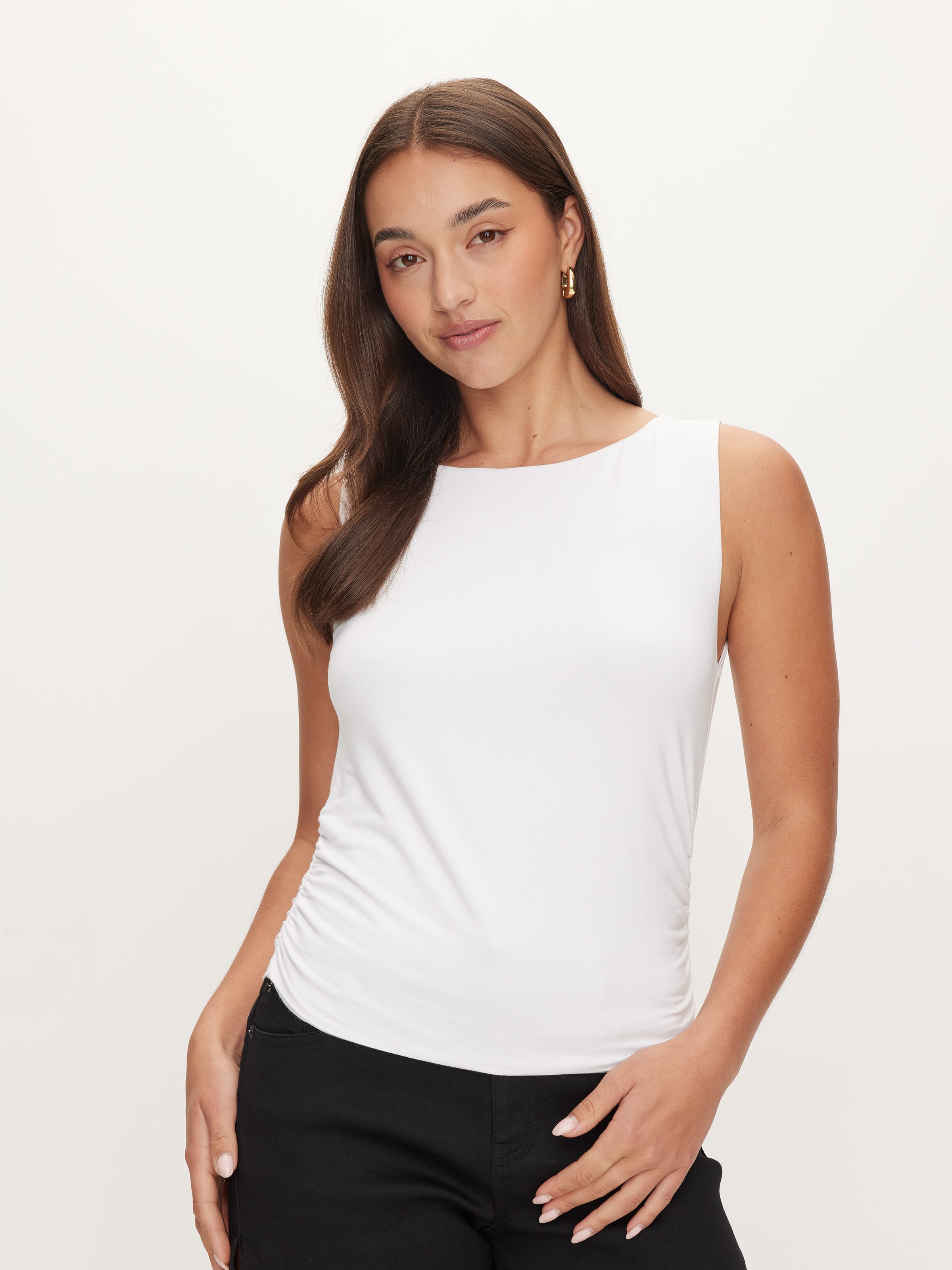 Sleeveless Rouched Top White - Dotti Online