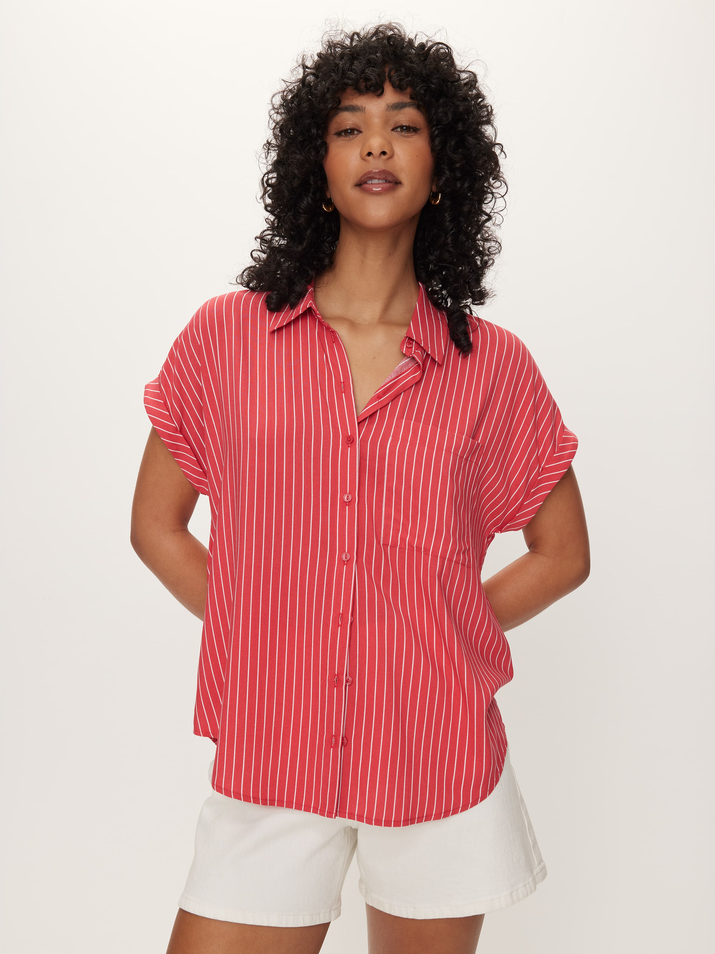 Dover Utility Shirt Red White Stripe - Dotti Online