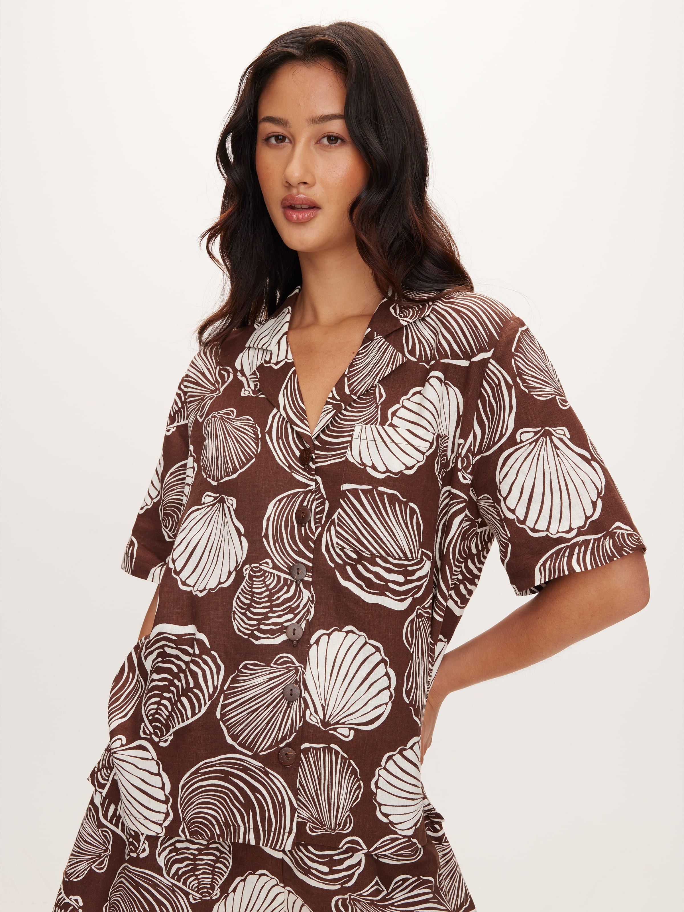 Raven Linen Blend Shirt Shell Print - Dotti Online