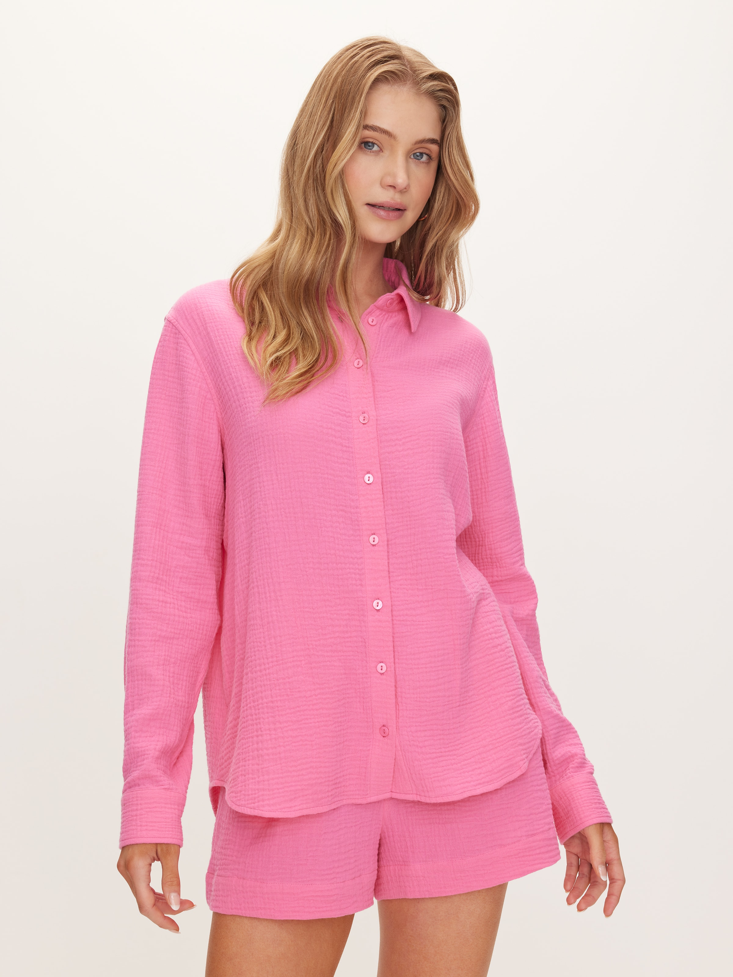 Mina Long Sleeve Cotton Waffle Shirt - Dotti Online