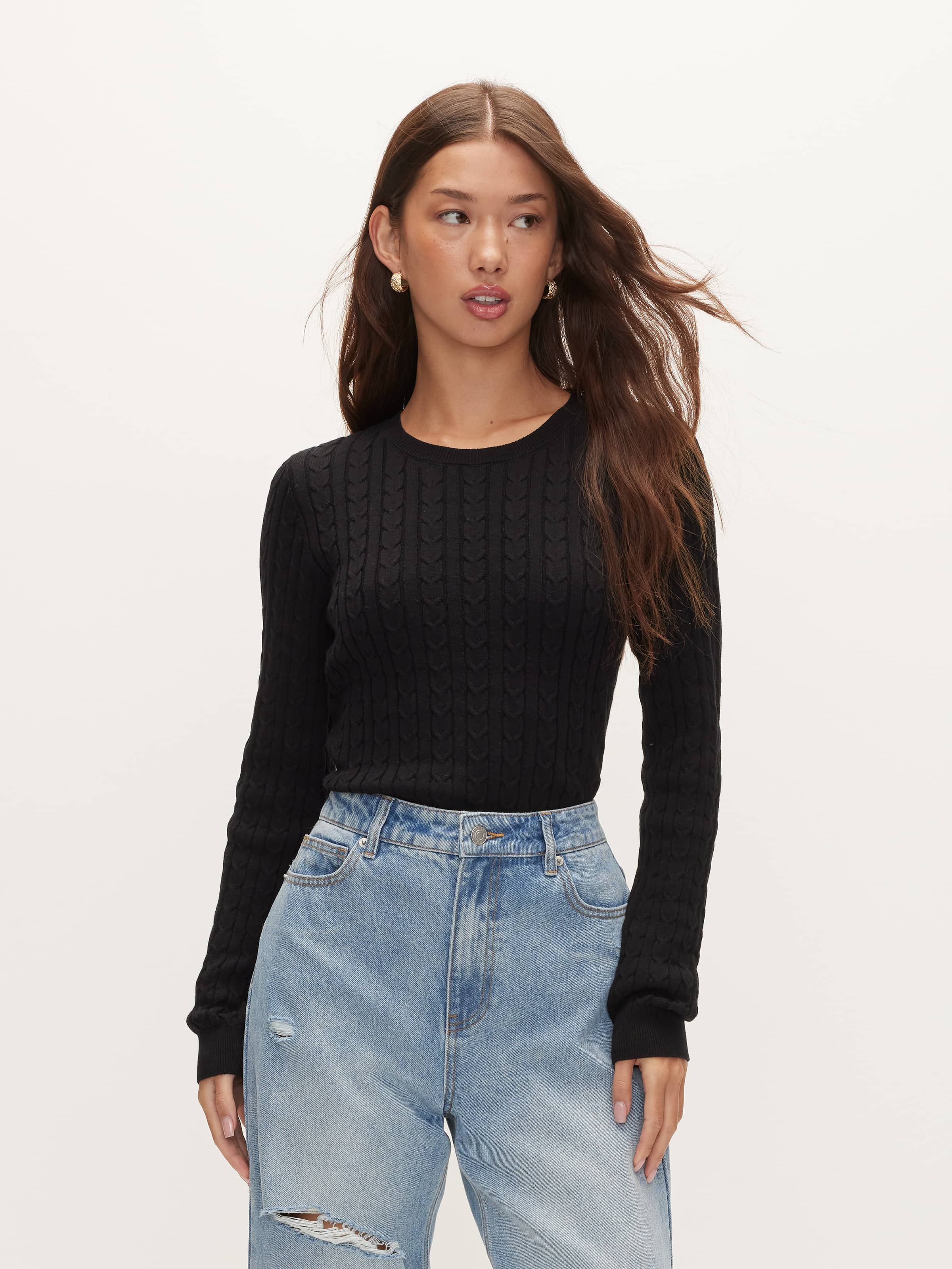 Chloe Cable Knit Black - Dotti Online