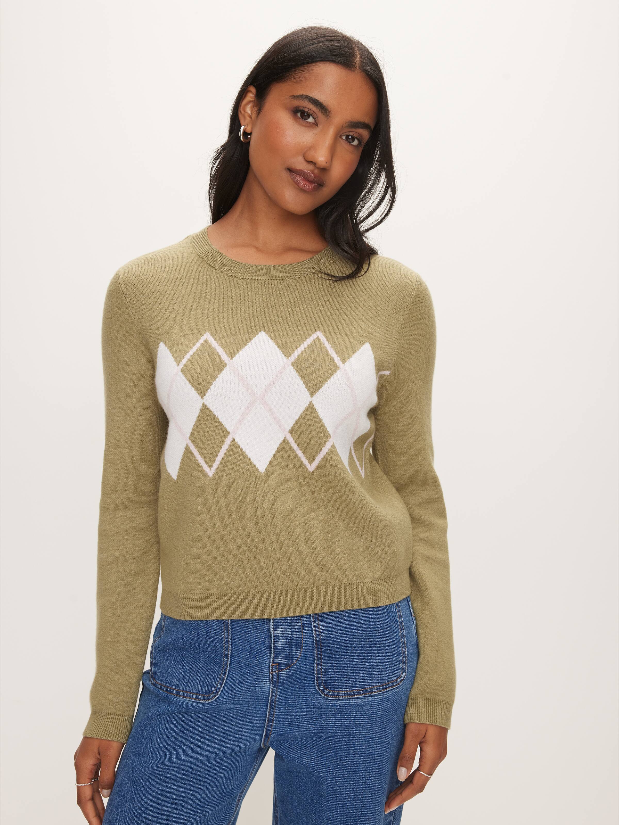Eden Long Sleeve Knit Green Argyle - Dotti Online