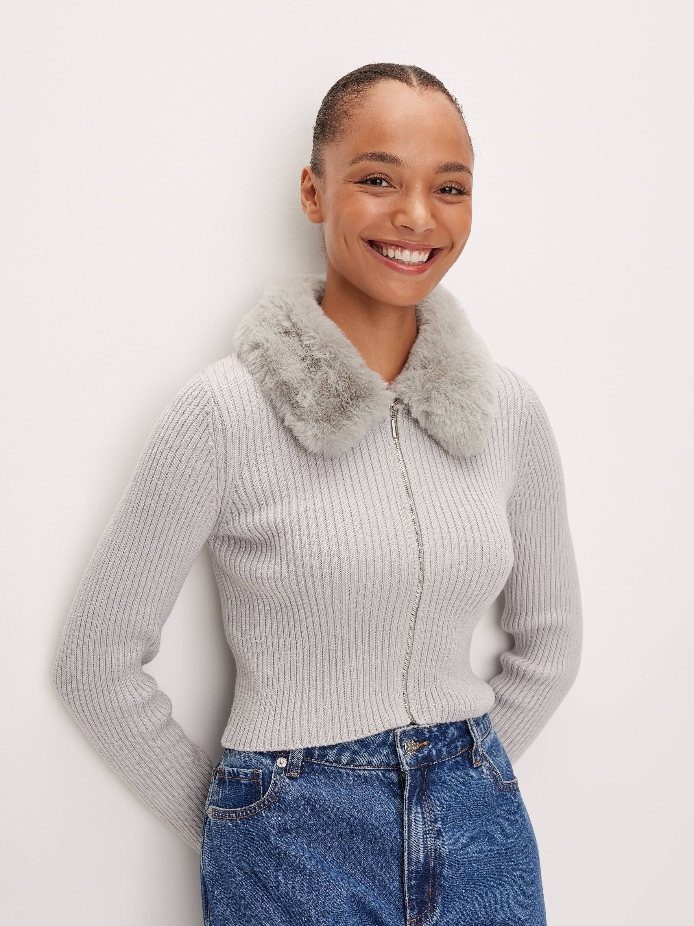 Rumi Zip Through Cardi Light Grey - Dotti Online