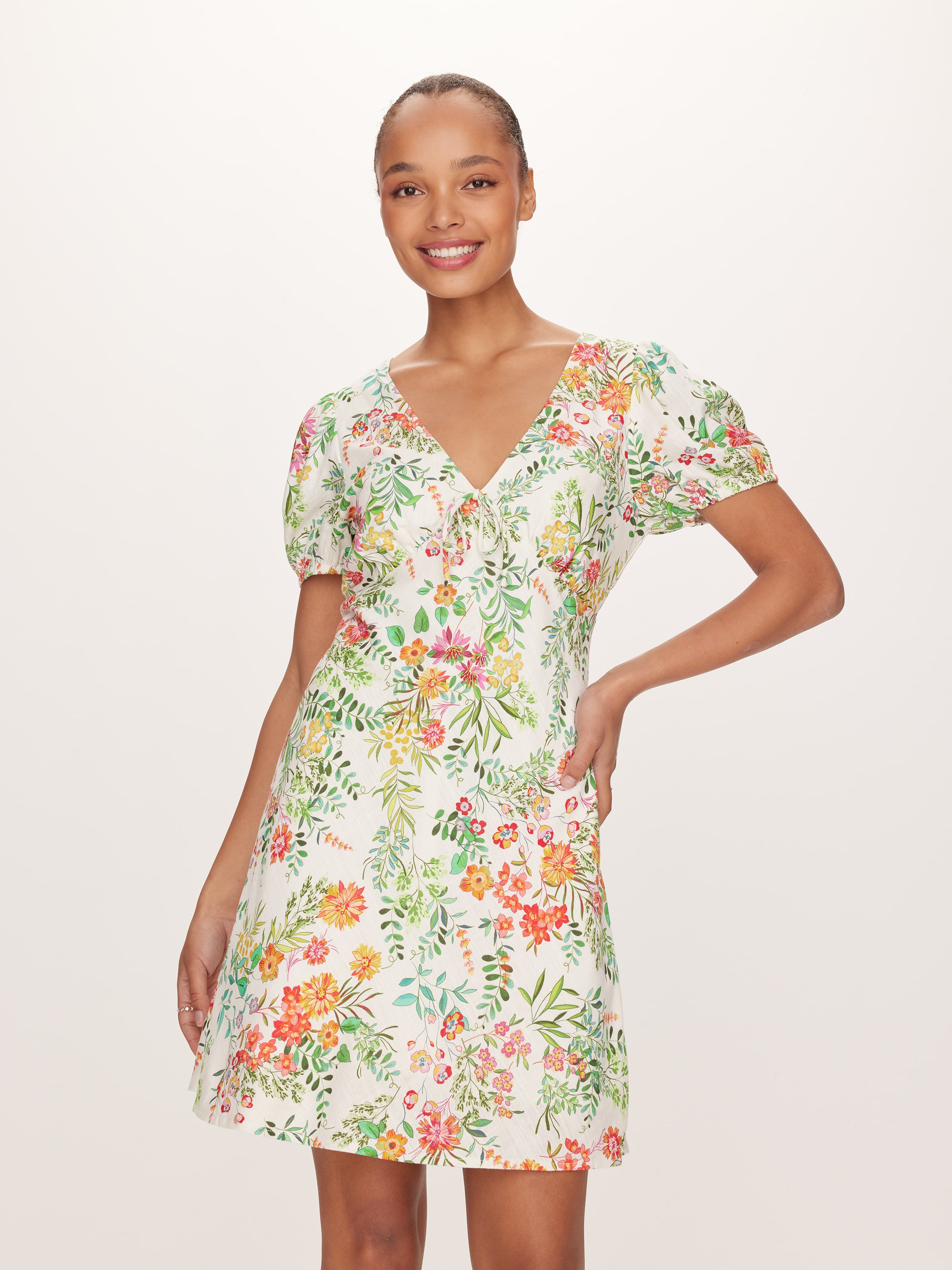 Penny Puff Sleeve Mini Dress Floral Spring - Dotti Online