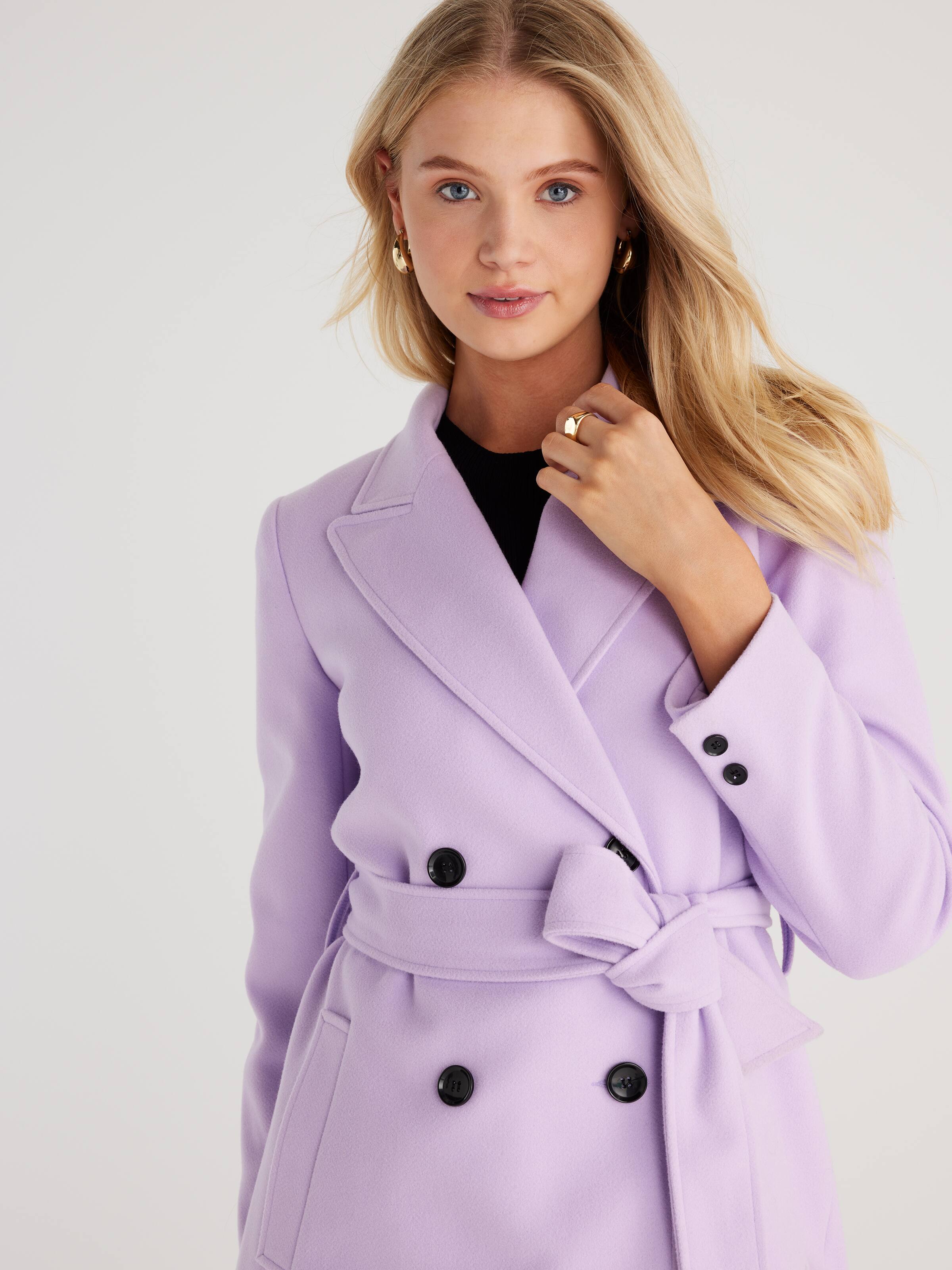 Romy Double Breasted Wrap Coat Lilac - Dotti Online