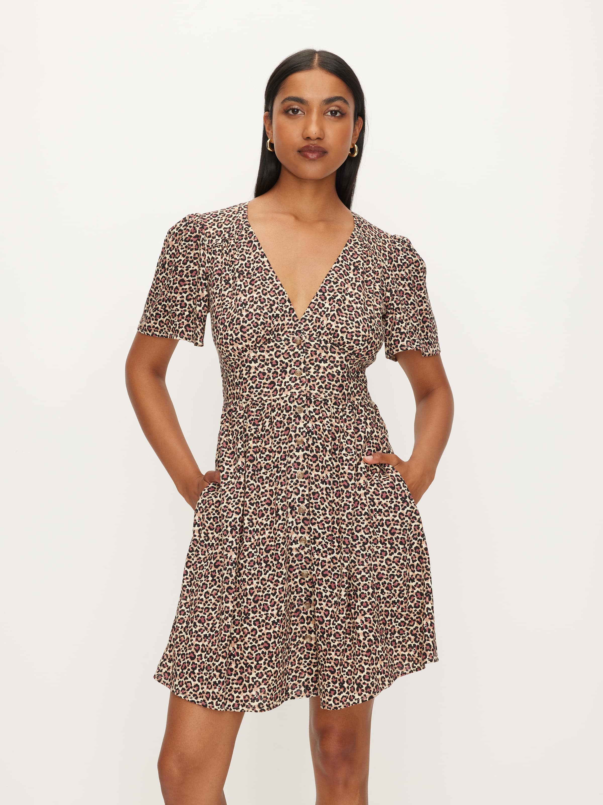 Emily Button Through Mini Dress - Dotti Online