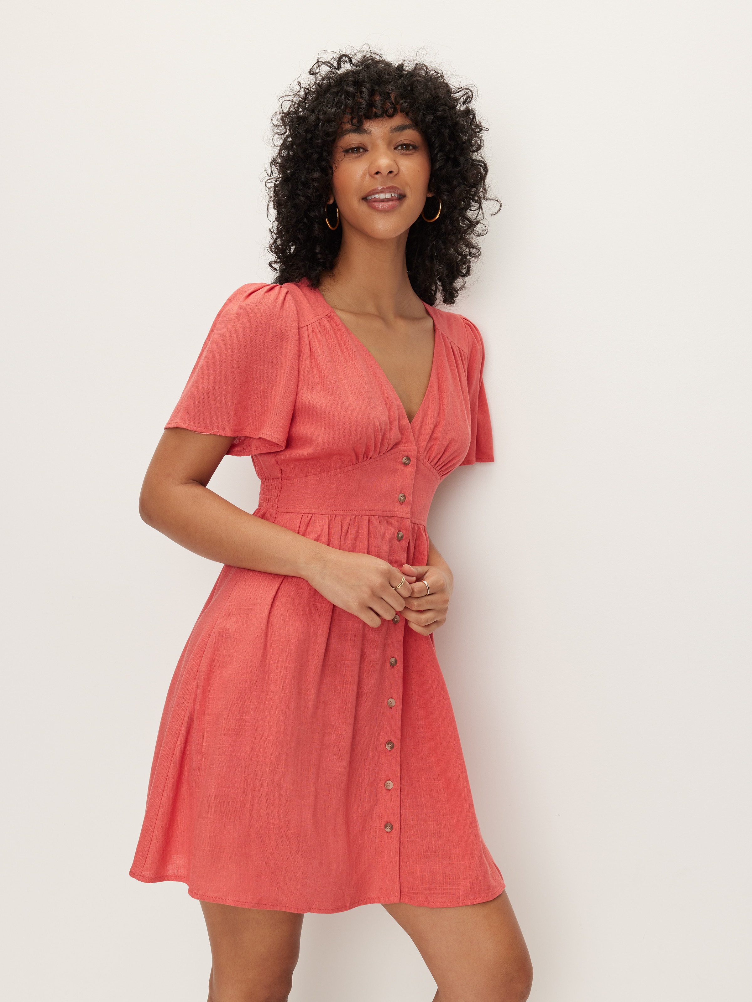 Emily Button Through Mini Dress - Dotti Online