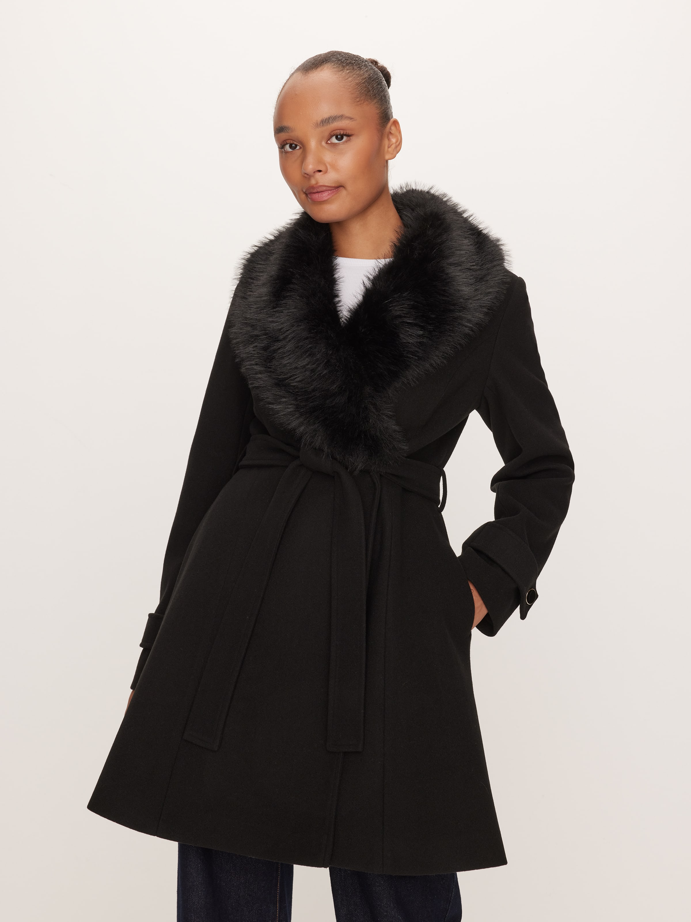Aurora Fur Collar Coat Black - Dotti Online