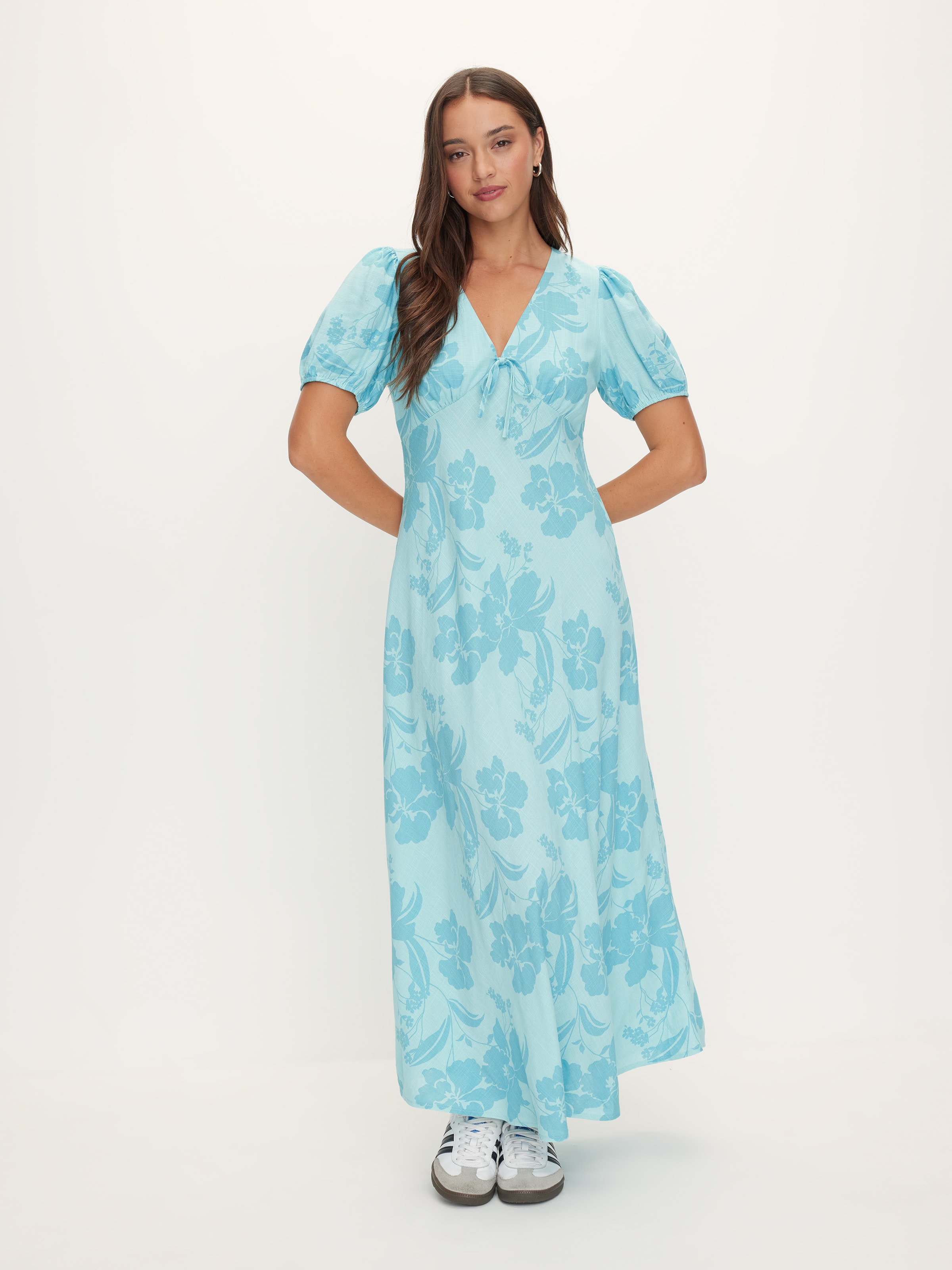 Pippa V-Neck Midi Dress Teal Mono - Dotti Online