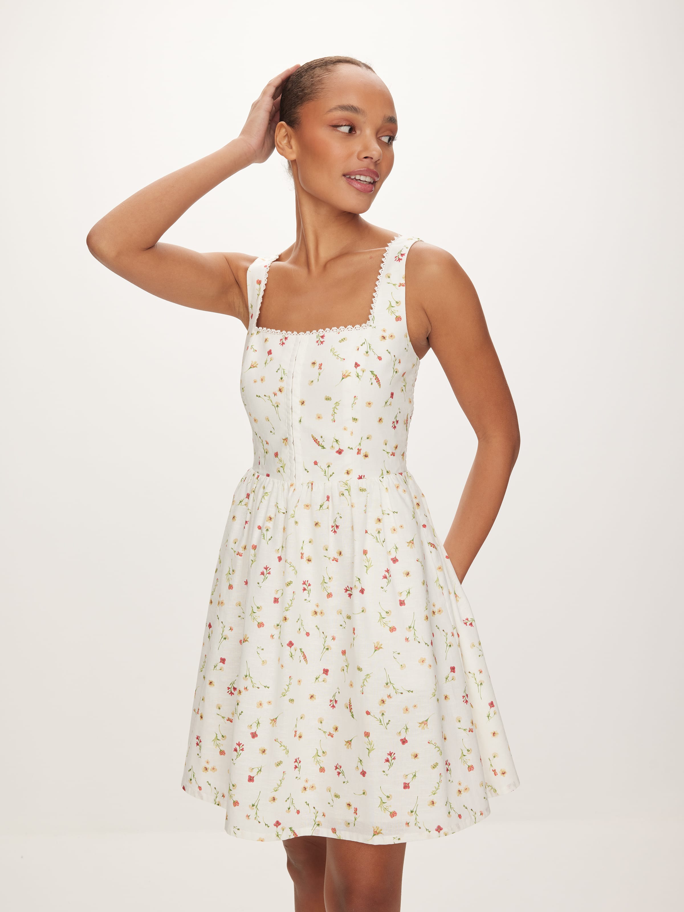 Ricki Mini Dress White Ditsy - Dotti Online