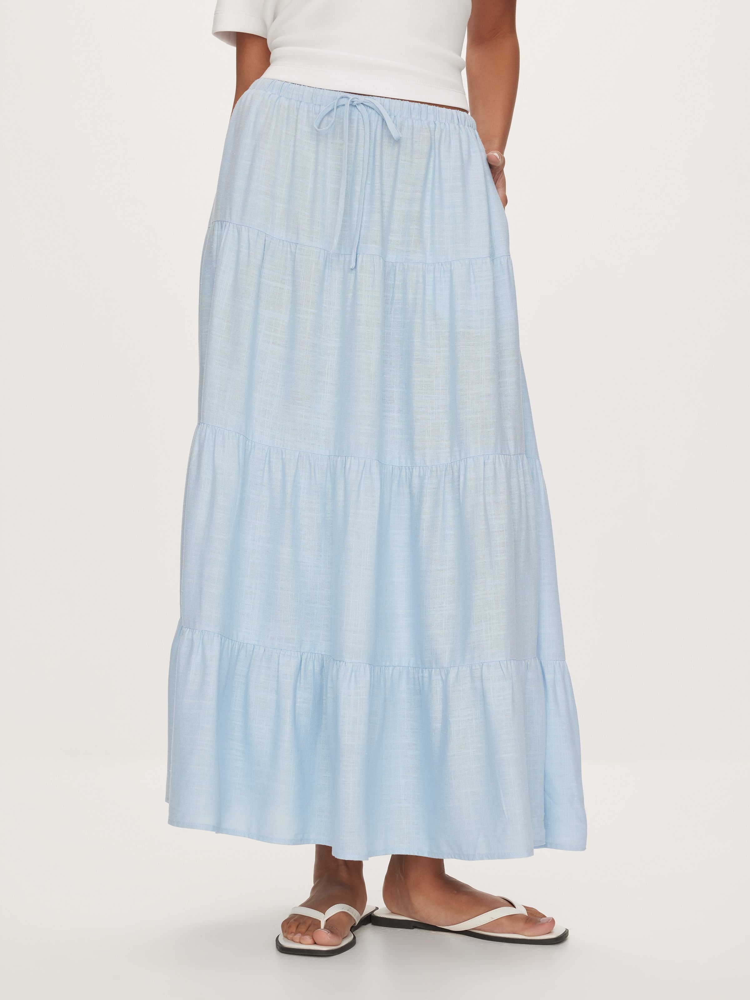 Catalina Tiered Midi Skirt Chambray Blue - Dotti Online