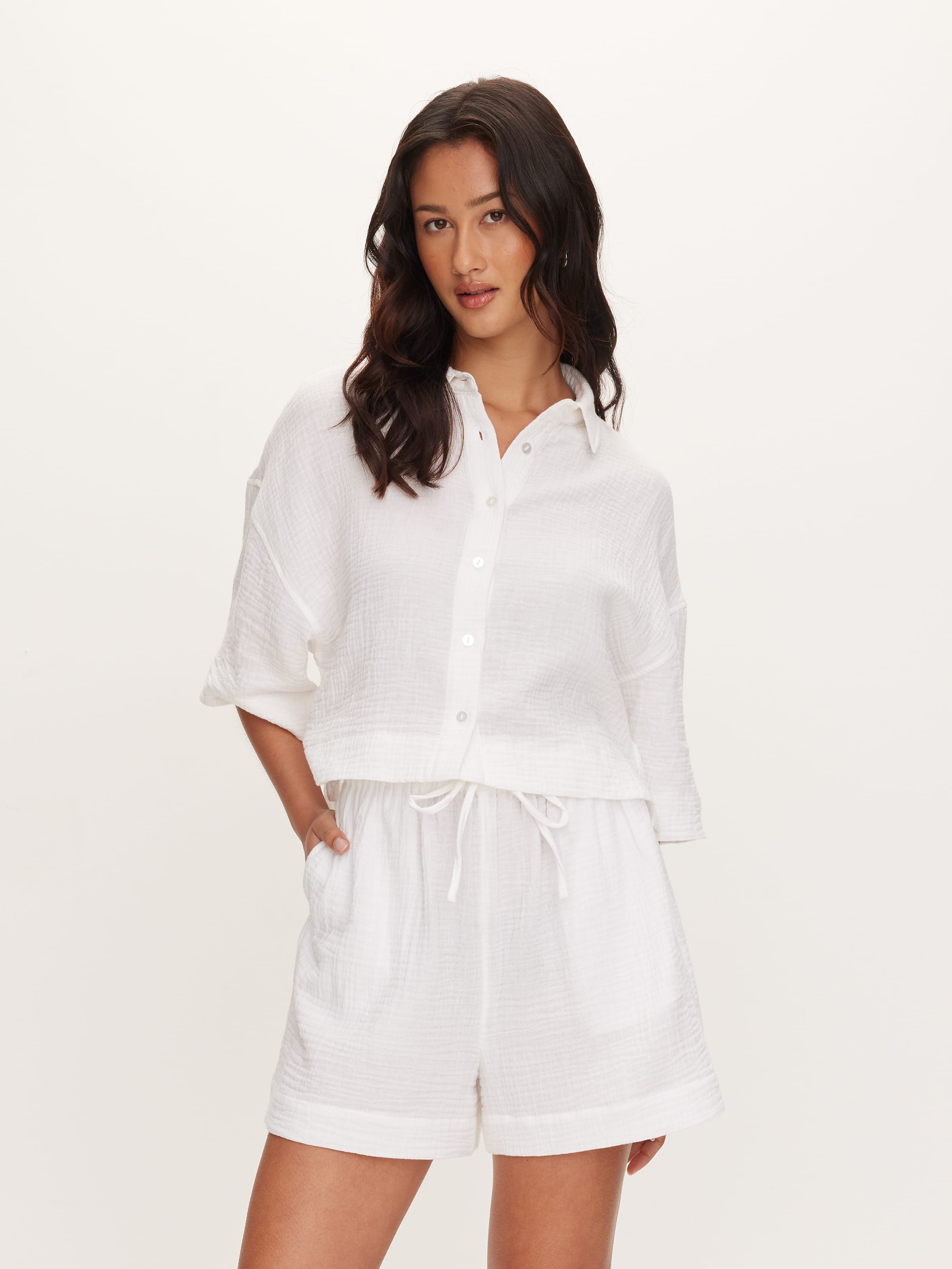 Mina Cotton Waffle Short White - Dotti Online