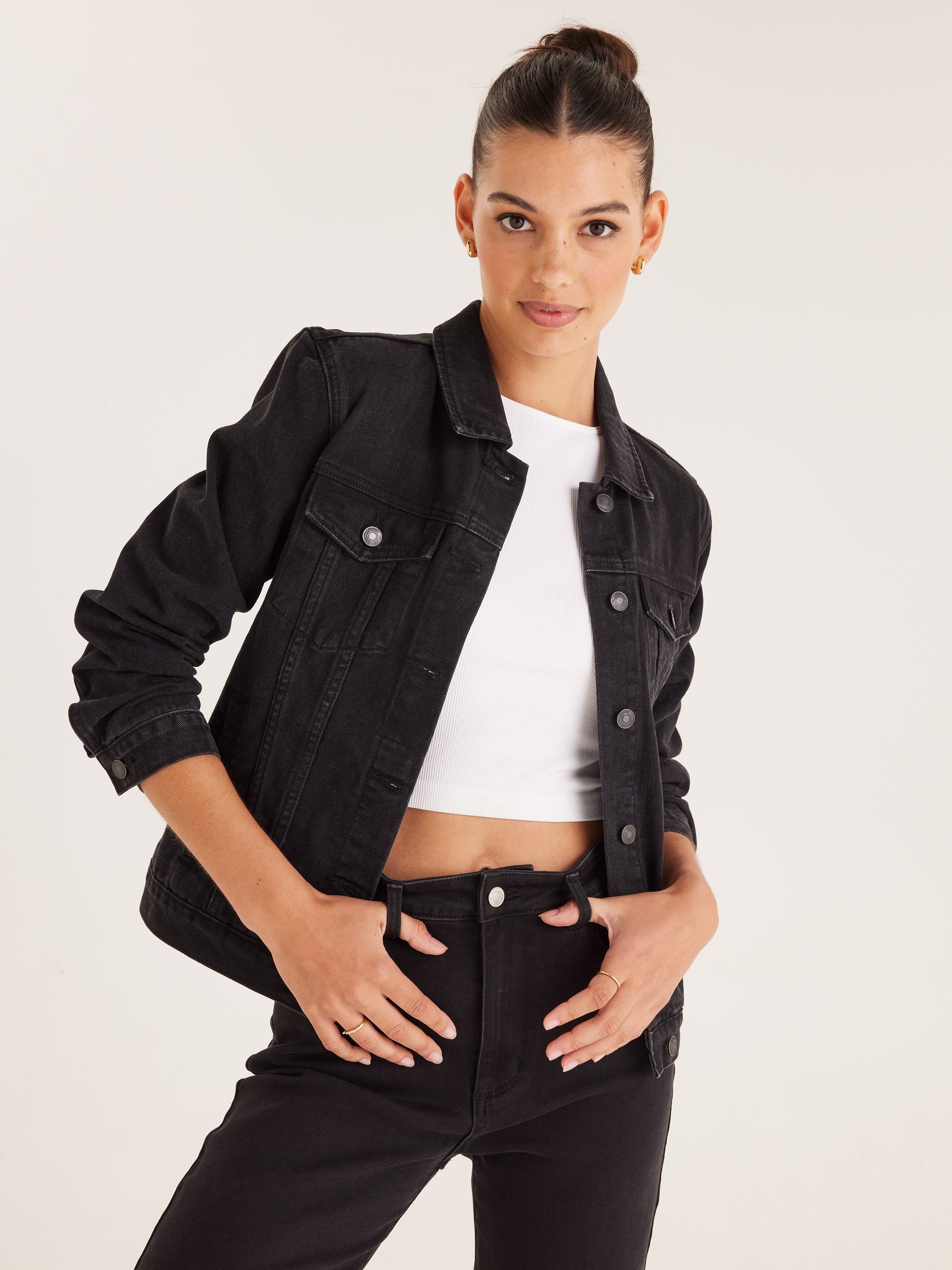 Girlfriend Denim Jacket Black - Dotti Online