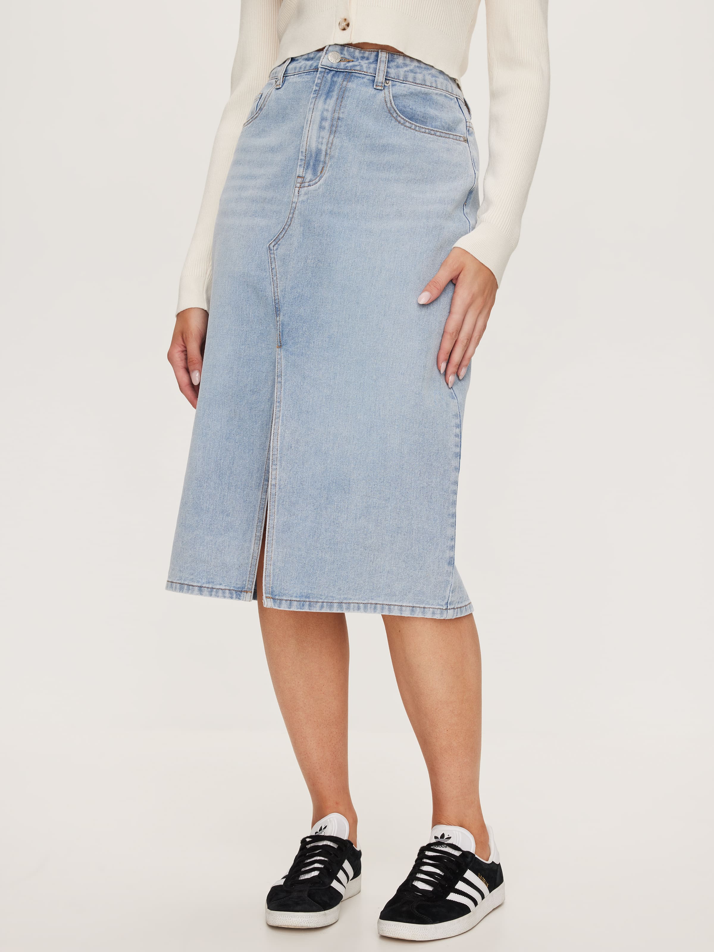 Alessia Denim Midi Skirt Bleach - Dotti Online
