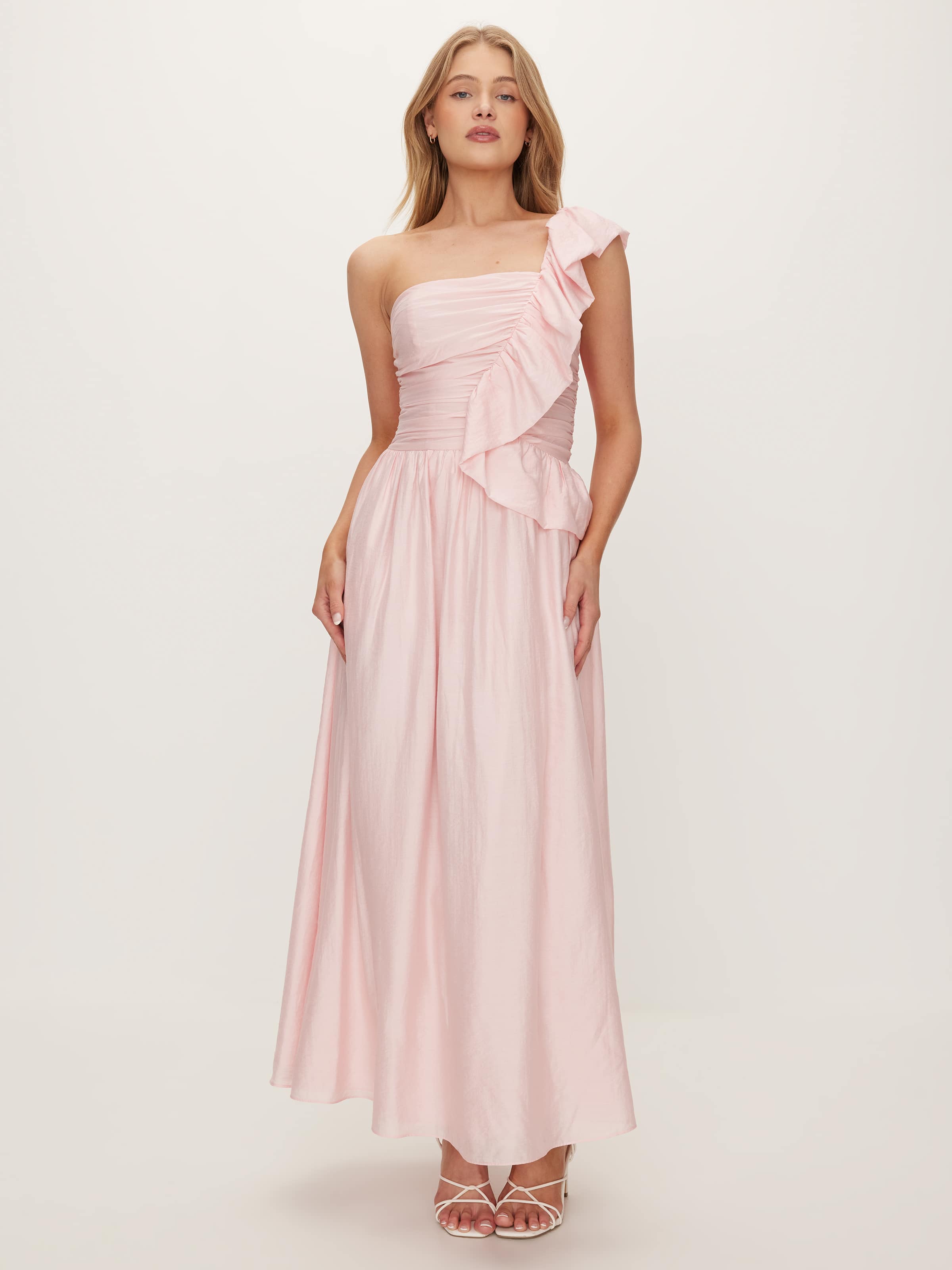 Rhea Ruffle Midi Dress Light Pink - Dotti Online