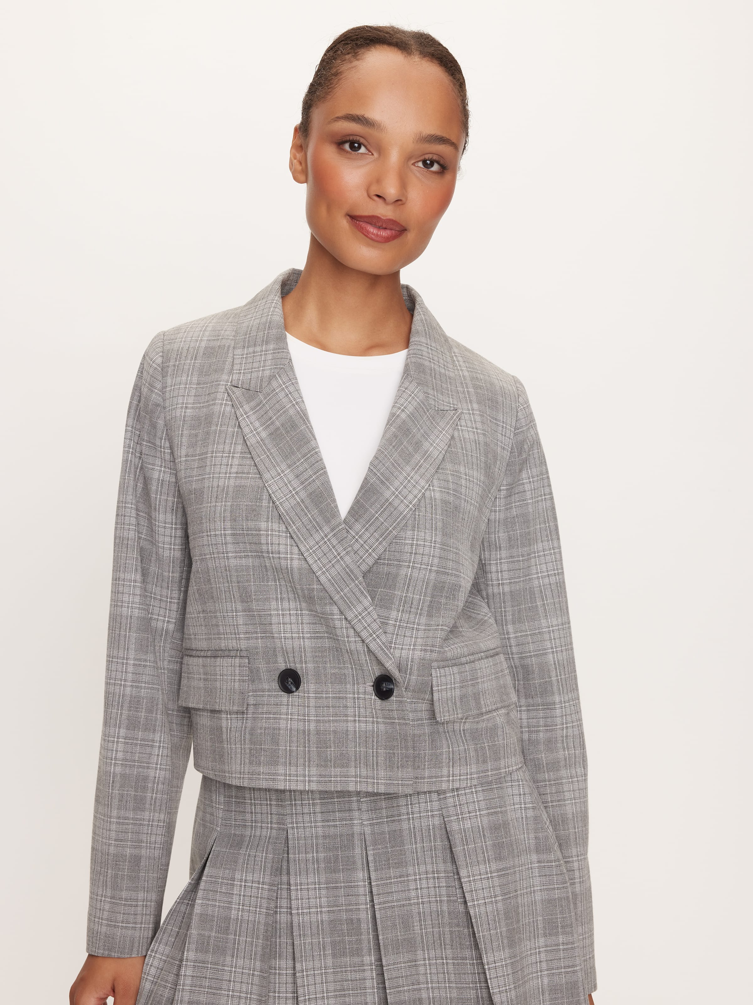 Ciara Cropped Blazer Grey Check - Dotti Online